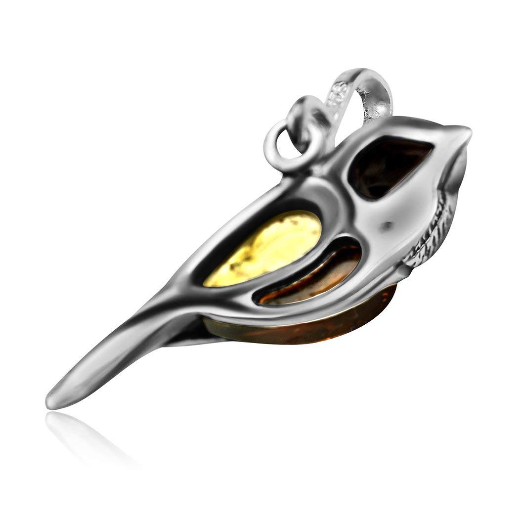 Ian and Valeri Co. Multicolor Amber Sterling Silver Small Sparrow Bird Pendant