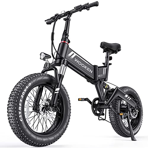 Wooken Electric Bike, 20'' Fat Tire for Adults, 500W Folding with 48V 10Ah Battery, Shimano 7 Speed Gears, Dual Shock Absorber, 20MPH Ebike Commute Mountain Beach Snow.