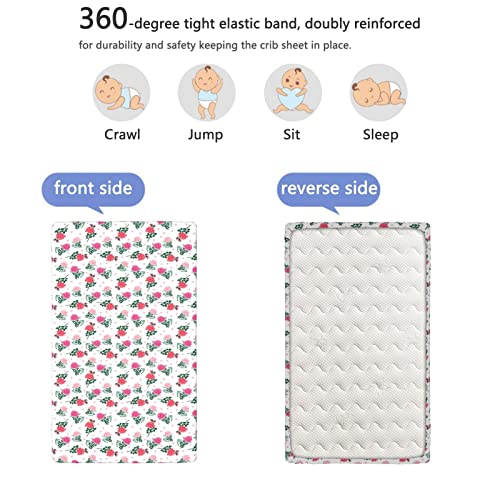 Rose Themed Fitted Mini Crib Sheets,Portable Mini Crib Sheets Soft and Breathable Bed Sheets-Great for Boy or Girl Room or Nursery,24β x38β,Rose Dark Coral