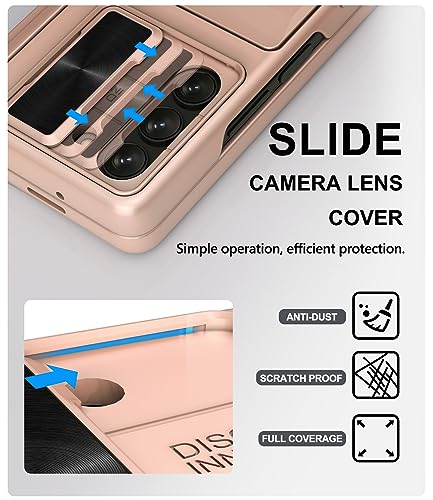 SIXBOX for Galaxy Z Fold 5 Case with Card Holder & Screen Protector & S Pen Holder & Slide Camera Cover & Hinge Protection, Shockproof Wallet Phone Case for Samsung Z Fold 5 2023, Rose Gold