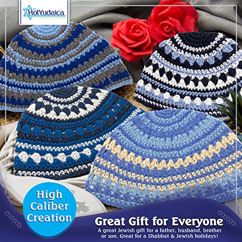 HolYudaica Pack of 4-Pcs - Hq 23cm/Large Size Mix Colors Handmade Frik Kippah for Men Boys and Kids, Yamaka Hat from Israel - Kippot Bulk (Mix 3)