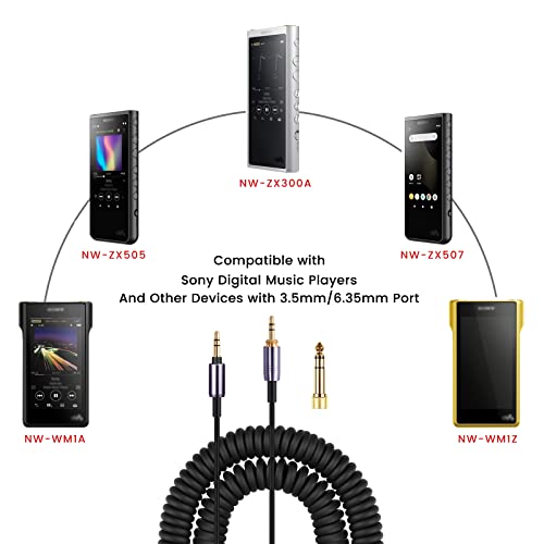 WH-1000XM3 Coiled Audio Cable Replacement for Sony WH-1000XM4, WH-1000XM2 Headsets, 1/8” Extension Cord with 1/4” Adapter Works on PS5 PS4 PC Smartphone Xbox One, 4ft to 14ft