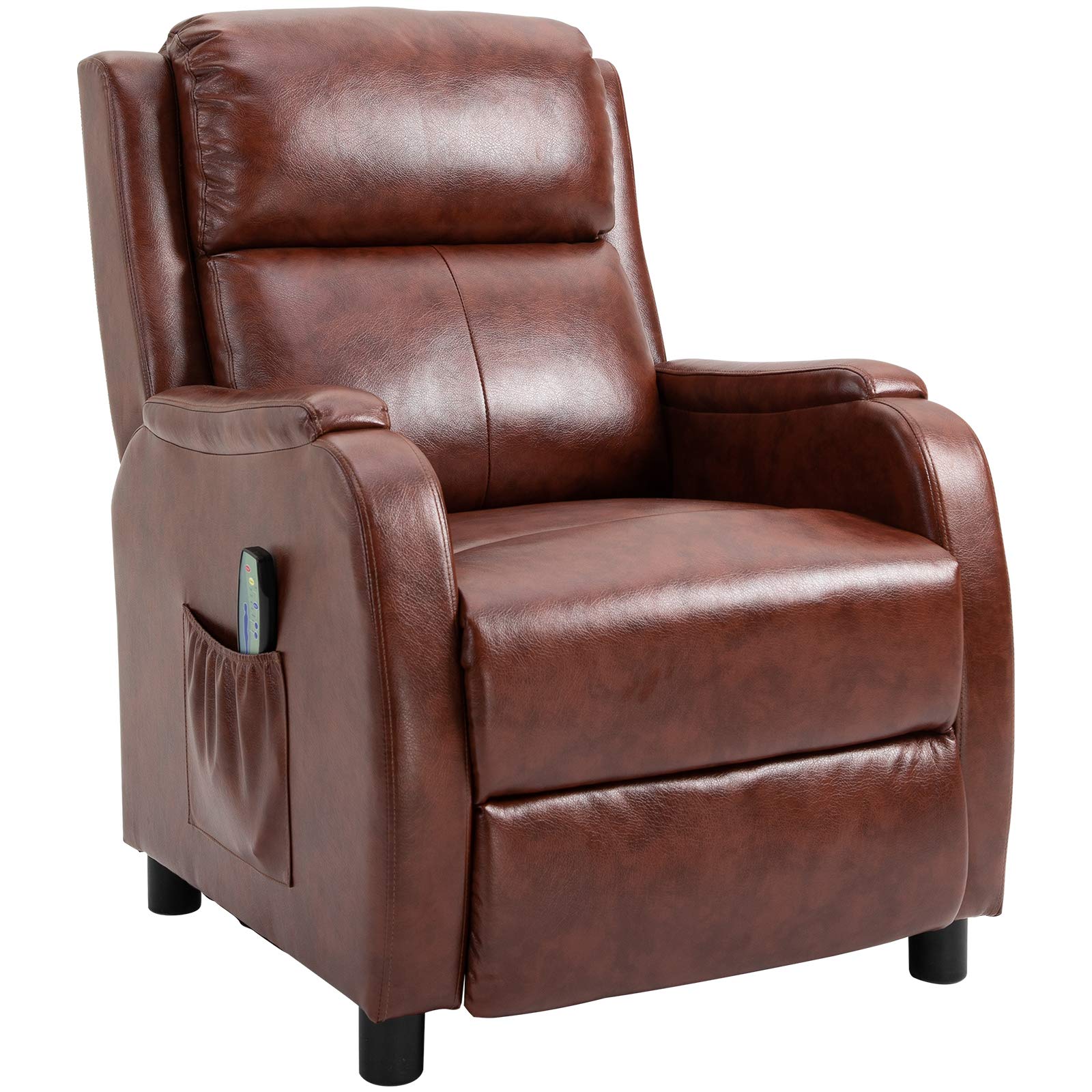 HOMCOM Massage Recliner Chair Padded Seat Cushion 165° Reclining Sofa with Side Pocket for Living Room, PU Leather, Remote Control, Light Brown