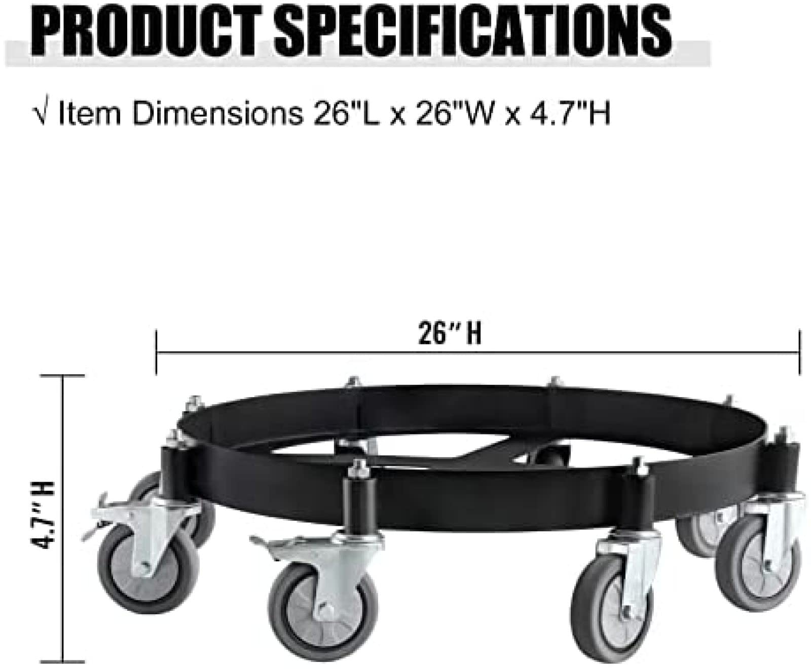 Heavy Duty Drum Dolly 8 Swivel Caster Wheel 55 Gallon Steel Frame, Grease Drum Dolly with 2000 lbs Capacity Anti-Tipping for workshops and Warehouses