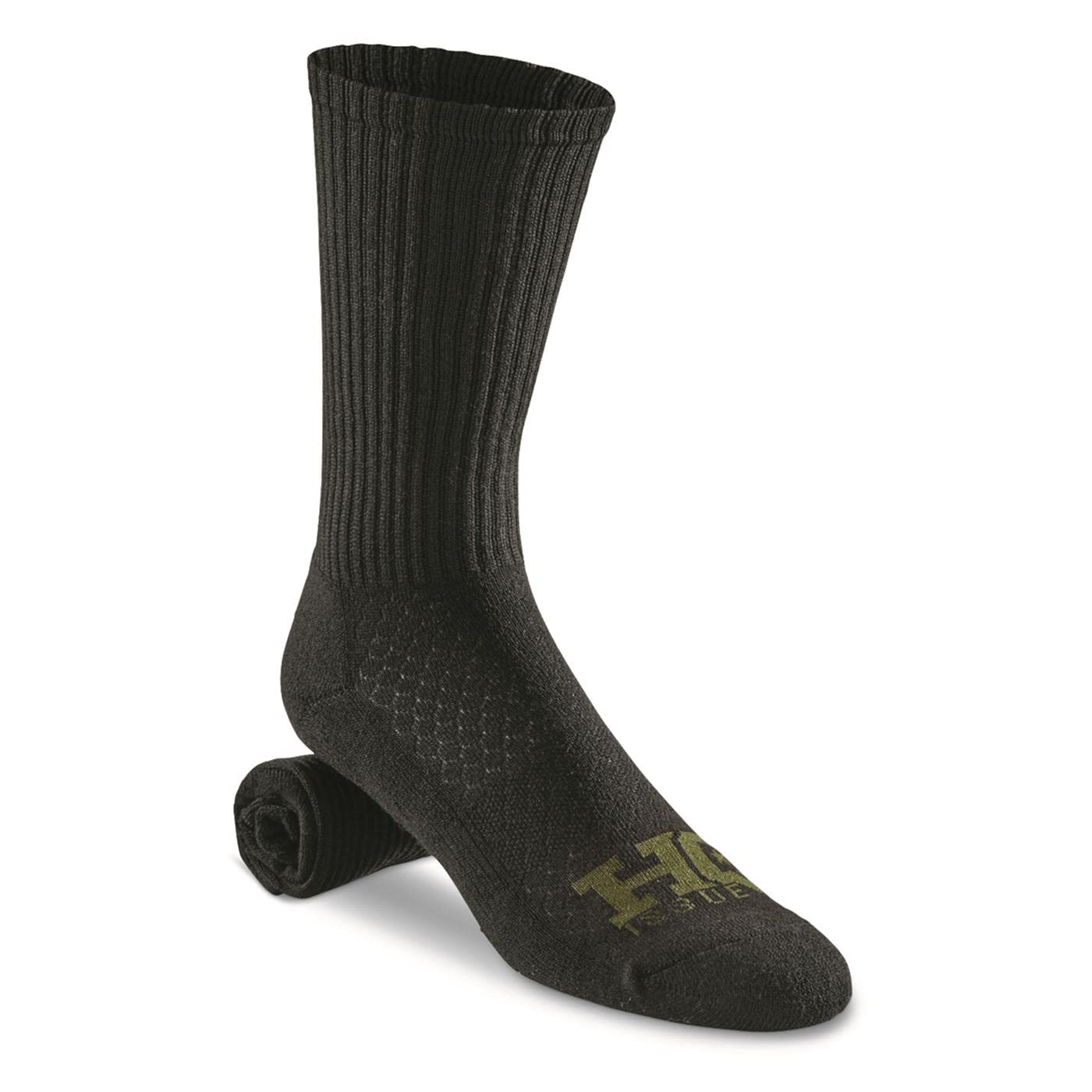 HQ ISSUE Men’s Tactical Military Boot Crew Socks, Cushioned with Arch Support, 10 Pairs Black LARGE