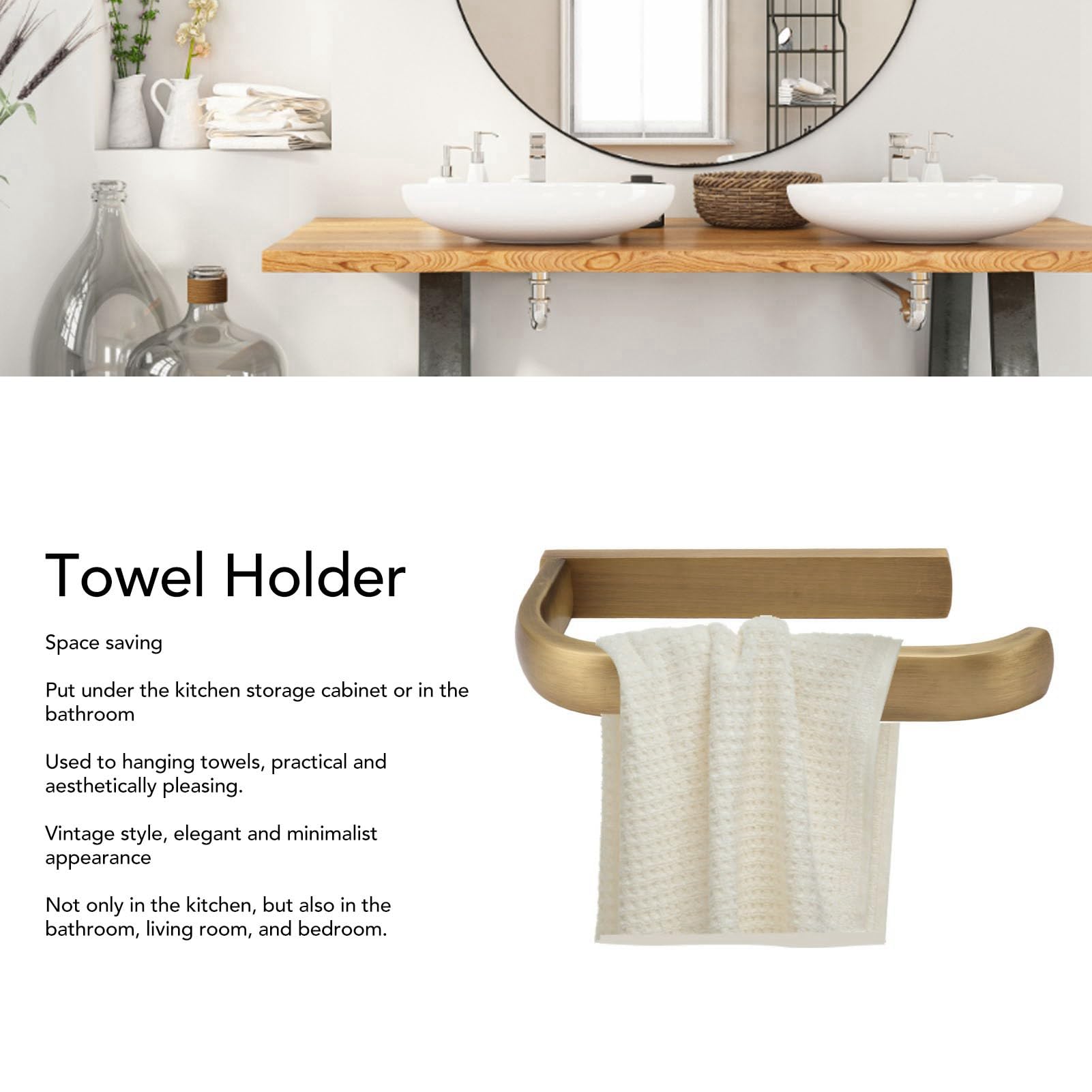 Stainless Steel Towel Rack, Wall Mounted Retro Style Space Saving Antique Brass Towel Holder for Bathroom Entrance(Large)