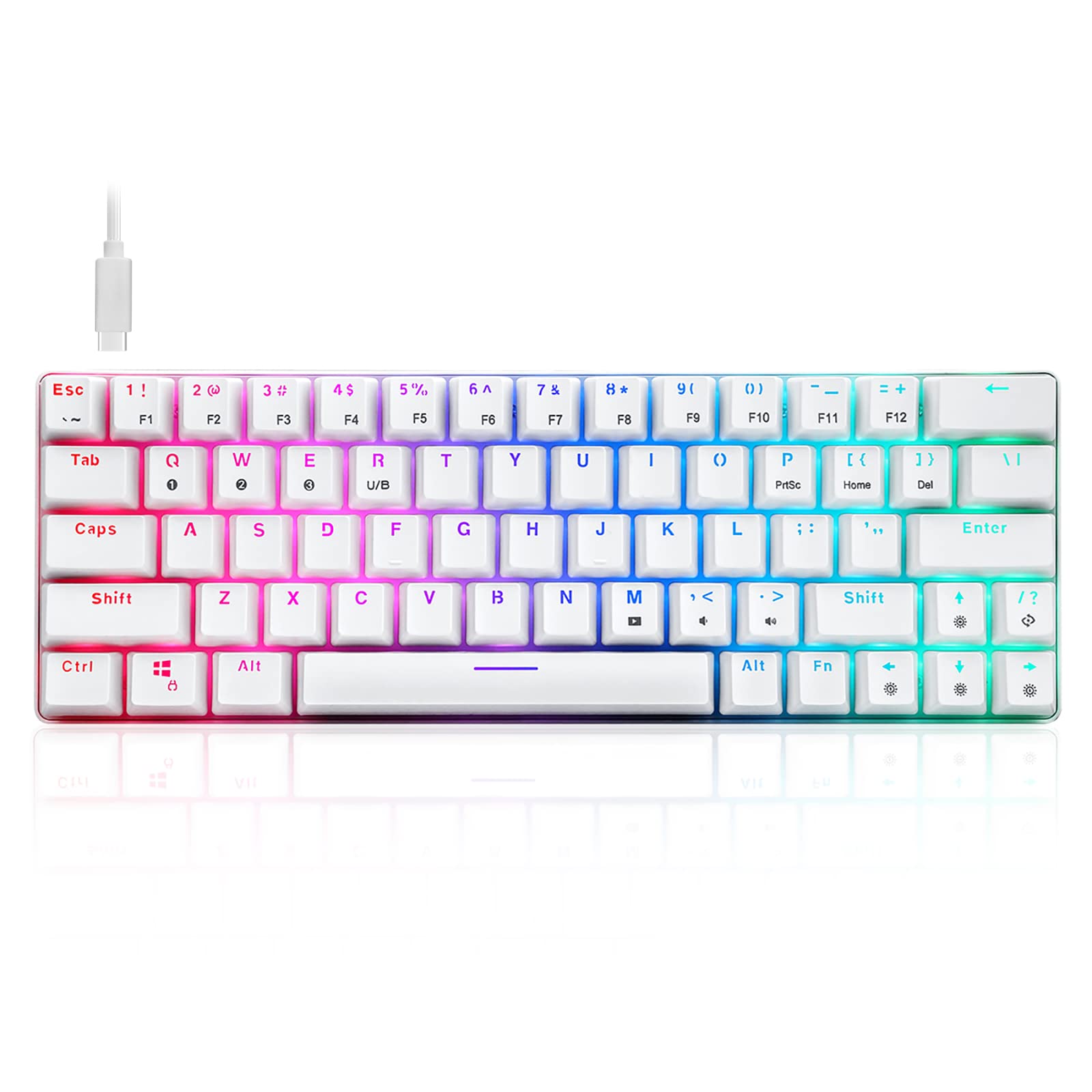 HUO JI 60% Mechanical Gaming Keyboard, Wired/Bluetooth 5.0 Modes, RGB Backlit Ultra-Compact Mini Keyboard, Compact 63 Keys Keyboard for PC/Mac Gamer, Office, Gaming