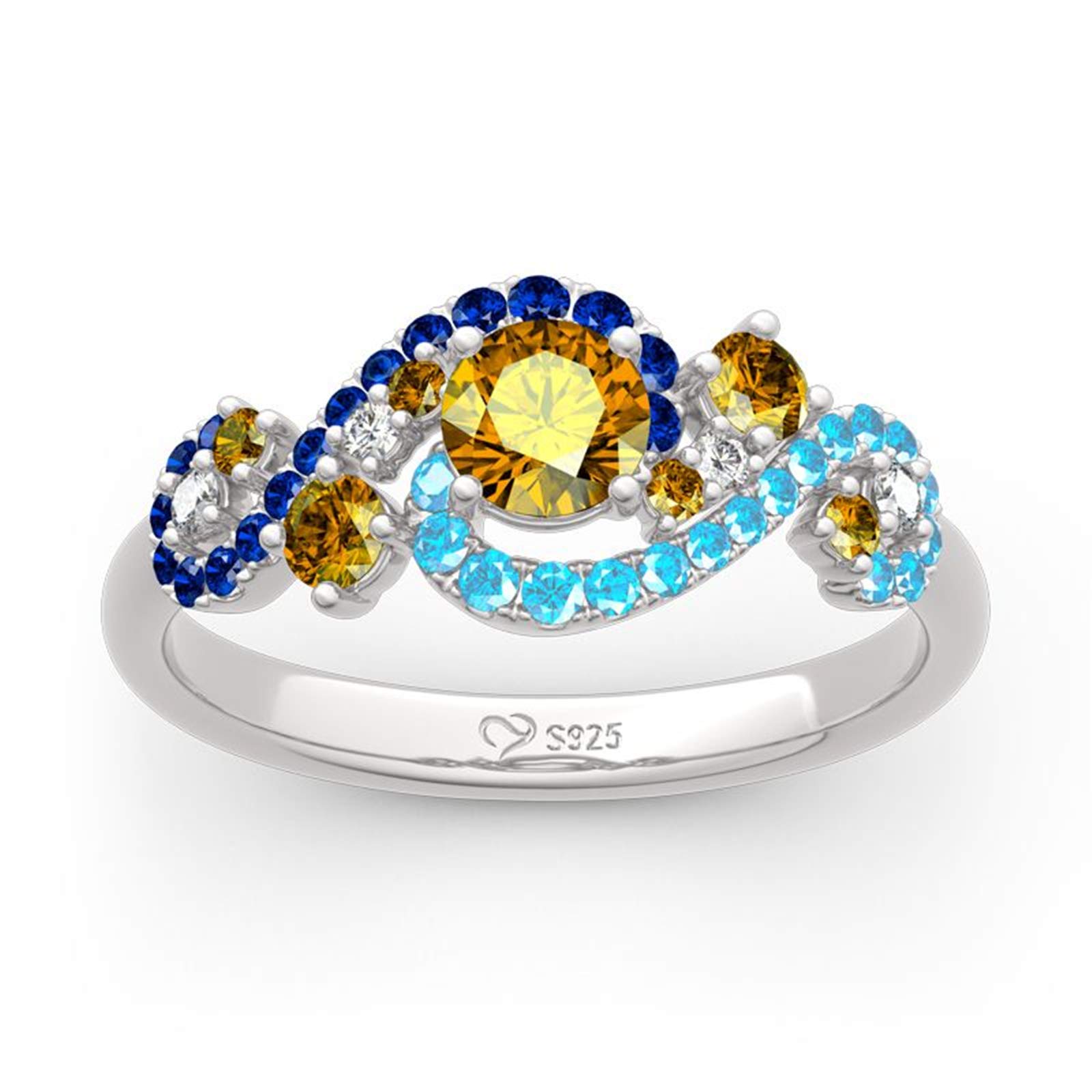 Jeulia "The Starry Night Round Cut Sterling Silver Ring Fashion Anniversary Promise Engagement Wedding Ring Set for Her With Gift Jewelry Box (7.5)