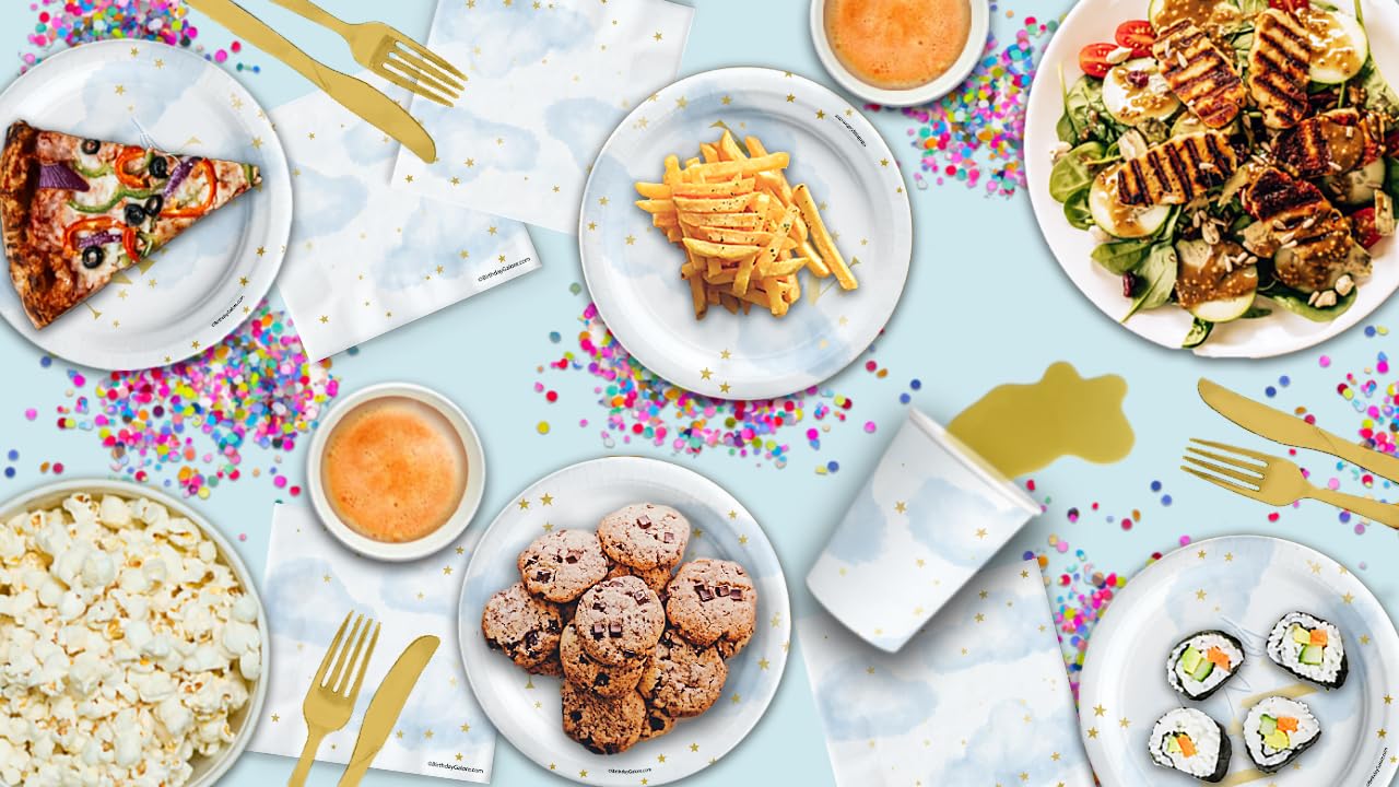 On Cloud Nine Birthday Party Supplies - Bridal Shower Tableware Set Includes Plates Napkins Cups - Kit for 16