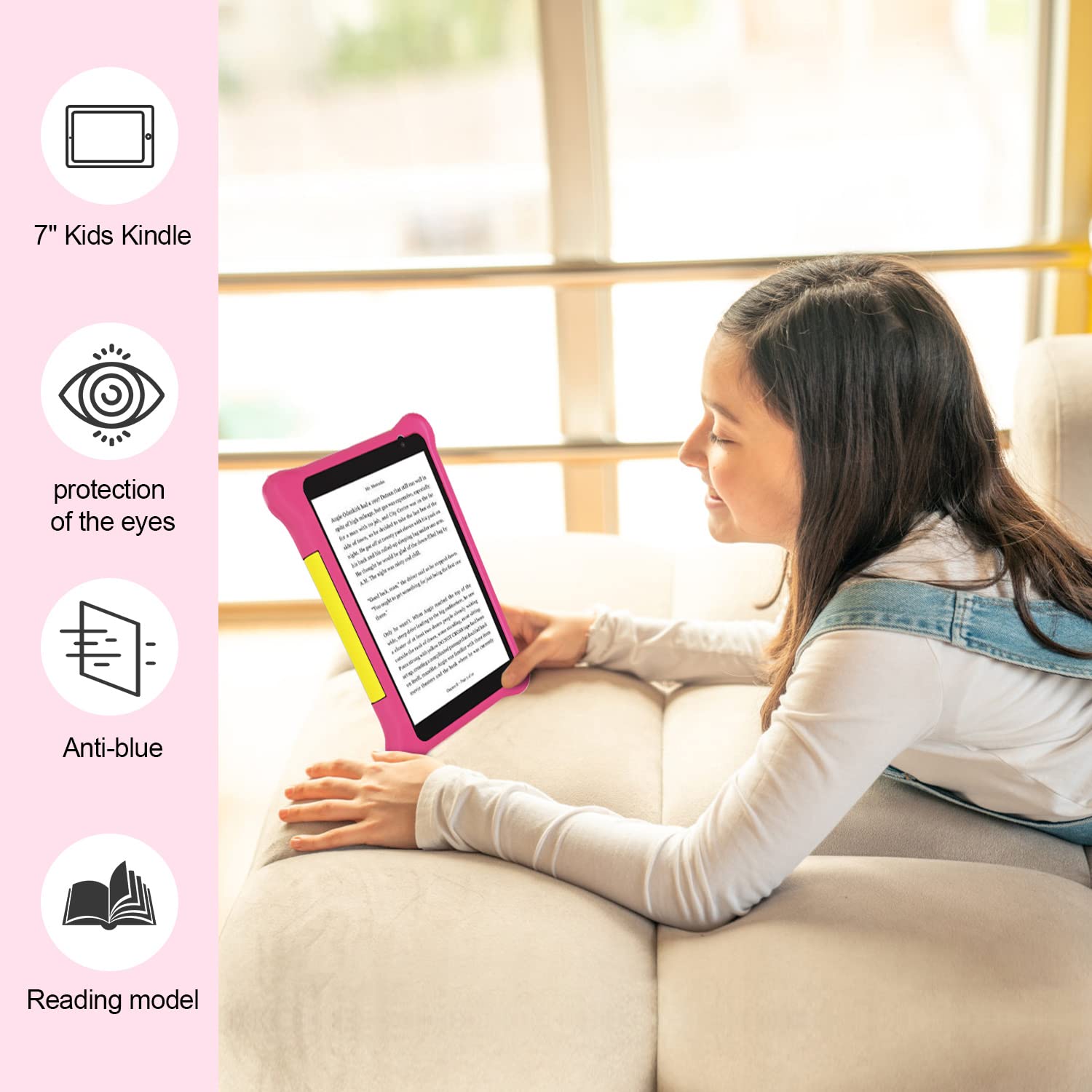 HiGrace Tablet for Kids, 7 inch Android 12 Kids Tablet 2GB RAM + 32GB ROM, HD Display, Quad Core, 128GB Expansion, Dual Camera, Wi-Fi Tablet for Children (Pink)