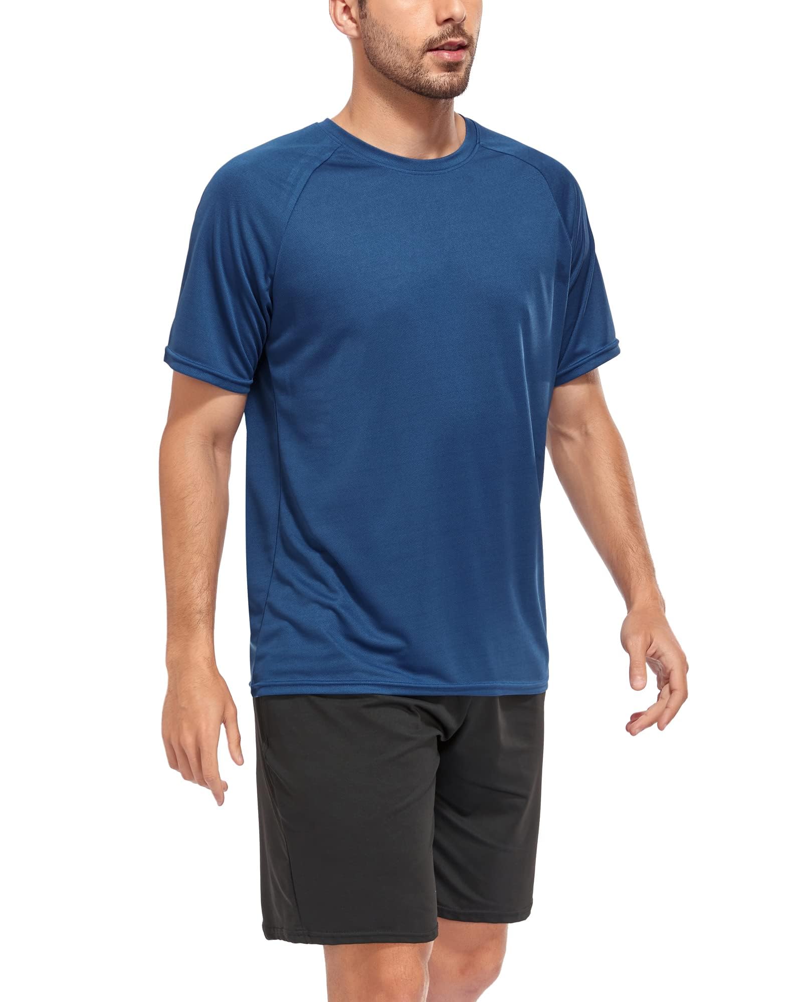 HOPLYNN 5 Pack Mesh Workout Shirts for Men Quick Dry Short Sleeve Athletic Dry Fit T-Shirt Moisture Wicking Black White Grey Blue Green L