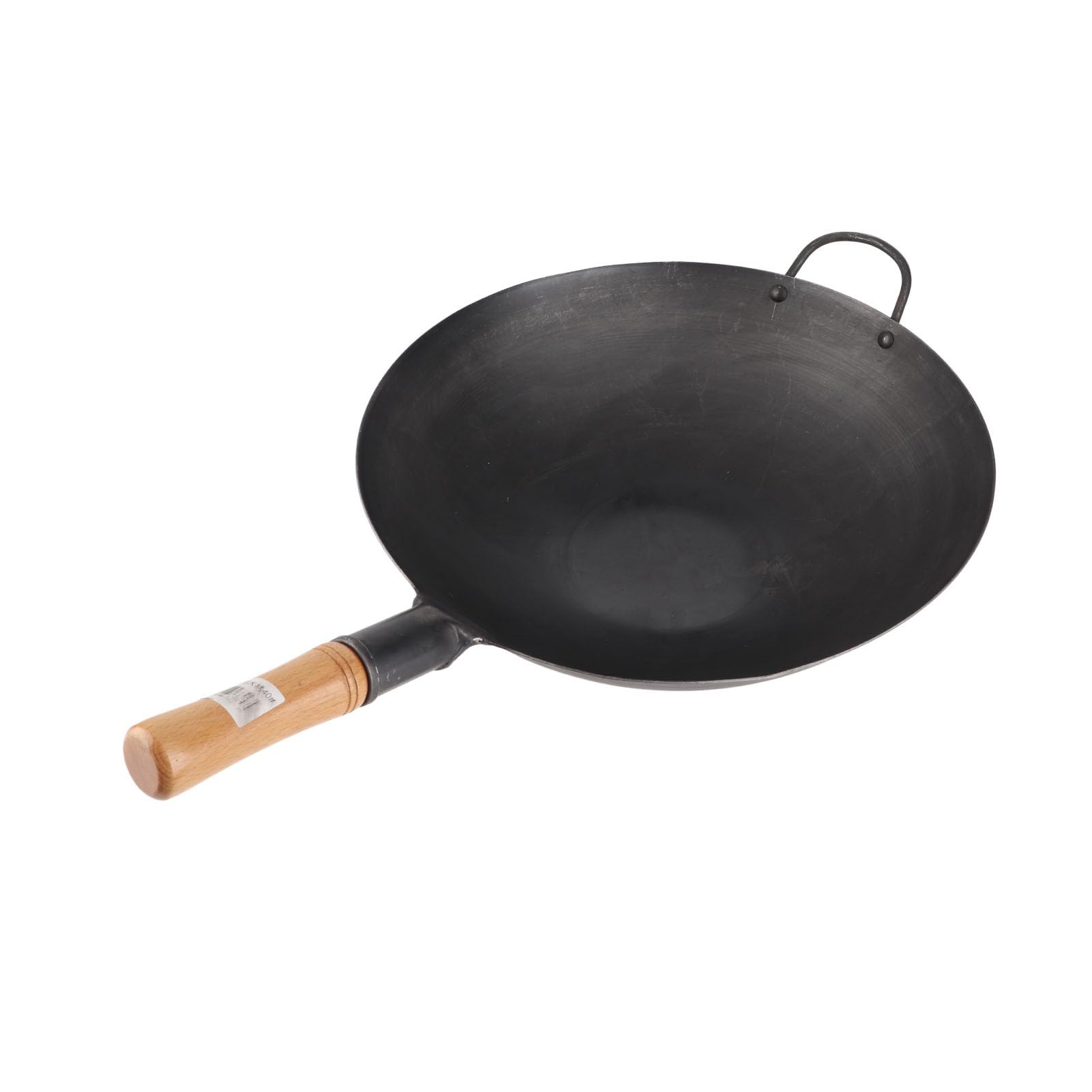 UNIQUEFAITH Frying Wok with Single Handle No Chemical Coated Nonstick Stir Fry Pan Hand Hammered Iron Wok (40 cm)