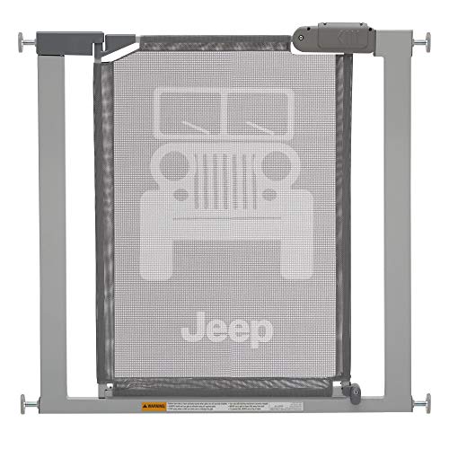 Jeep Adjustable Baby and Pet Safety Gate by Delta Children | Easy Fit | Pressure Mount | Design with WalkThrough Door โ Fits Openings Between 28.5-40 Inches Wide, Grey
