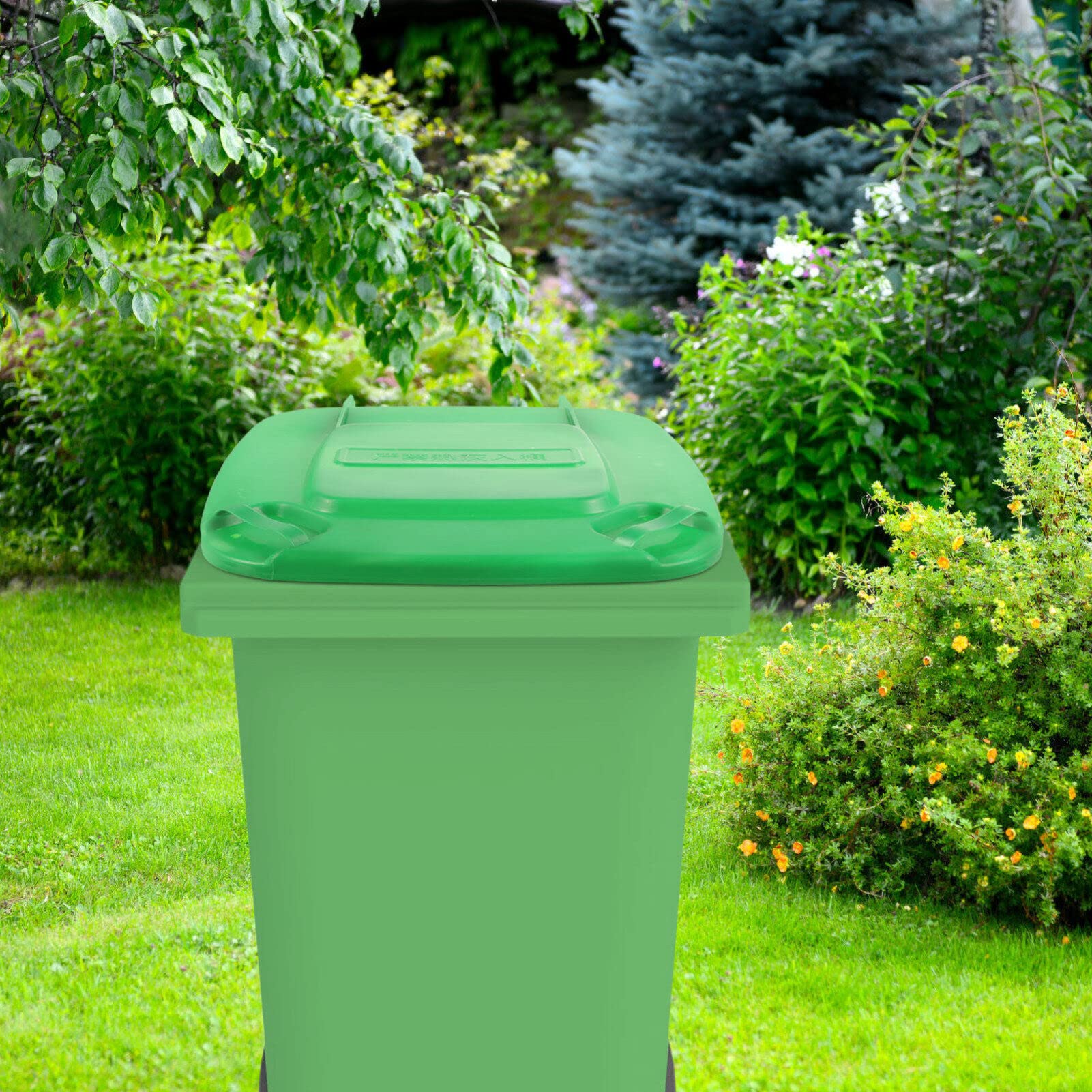 Yardwe Green Plastic Trash Can Lid, Manual-Lift, 20"