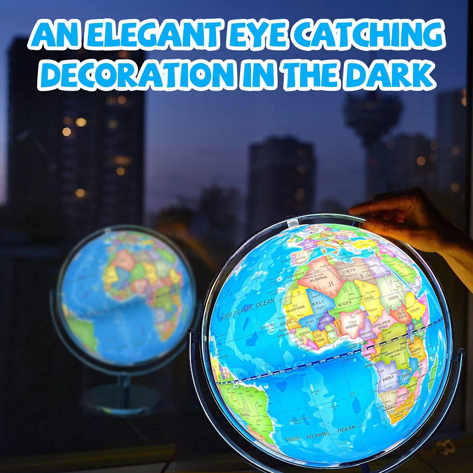 Interactive Globe for Kids Learning 9 Inchs Illuminated Night Light Built-in LED Decor 720° Rotation Educational Globes of The World with Stand Augmented Reality Toy for Cafe Home & Office Decoration…