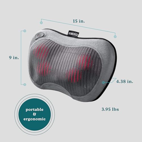 Homedics Cordless Shiatsu All-Body Massage Pillow with Soothing Heat, Reverse Function, Rechargeable Battery, and Integrated Controls âLightweight