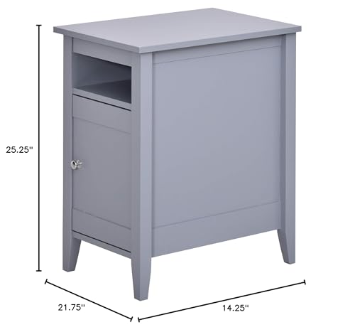 HOMCOM Modern End Table, Slim Side Table, Nightstand with Adjustable Open Shelf and Door Cabinet for Living Room, Bedroom, Grey