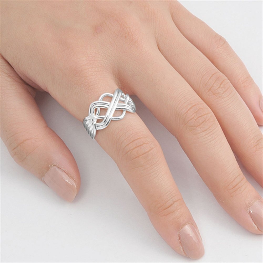 High Polish Bar Knot Puzzle Ring New .925 Sterling Silver Band Size 11