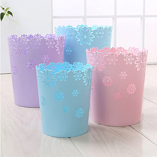 Scakbyer Wastebasket, Hollow Flower Shape Plastic Lidless Wastepaper Baskets Trash Can - M - Blue