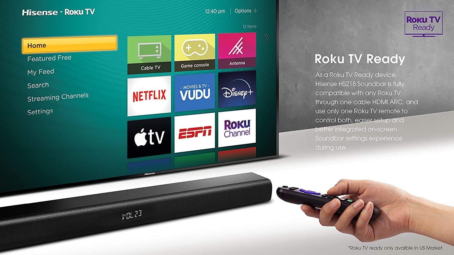 Hisense 85H6570G 85-Inch 4K Ultra HD Android Smart TV with Alexa Compatibility (2020) 2.1 Channel Sound Bar Home Theater System with Wireless Subwoofer and Bluetooth (Model HS218)