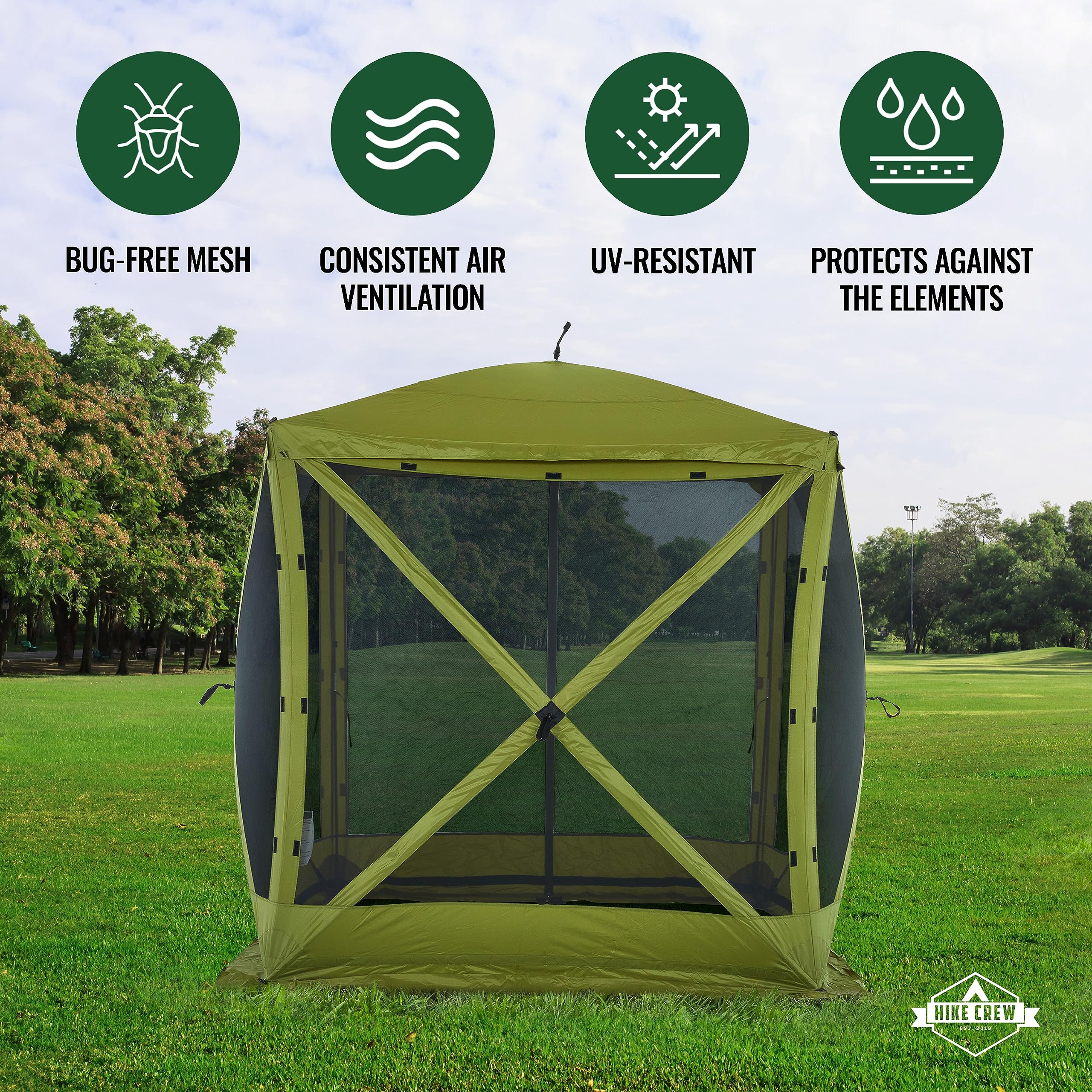 Hike Crew 6β x 6β Pop-Up Gazebo Screen Tent | Screened 4-Sided Instant Outdoor Canopy Shelter with Stakes, Ropes & Carry Bag for Camping, Sports & Picnic Table | UV Resistant SPF 50+