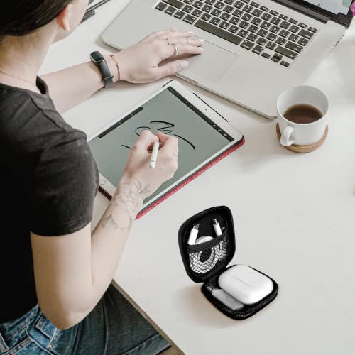Woyinger Square Earbud Case Portable EVA Carrying Case Storage Bag Cell Phone Accessories Organizer with Carabiner for Earphone, Earbud, Earpieces, SD Memory Card, Camera Chips,Black