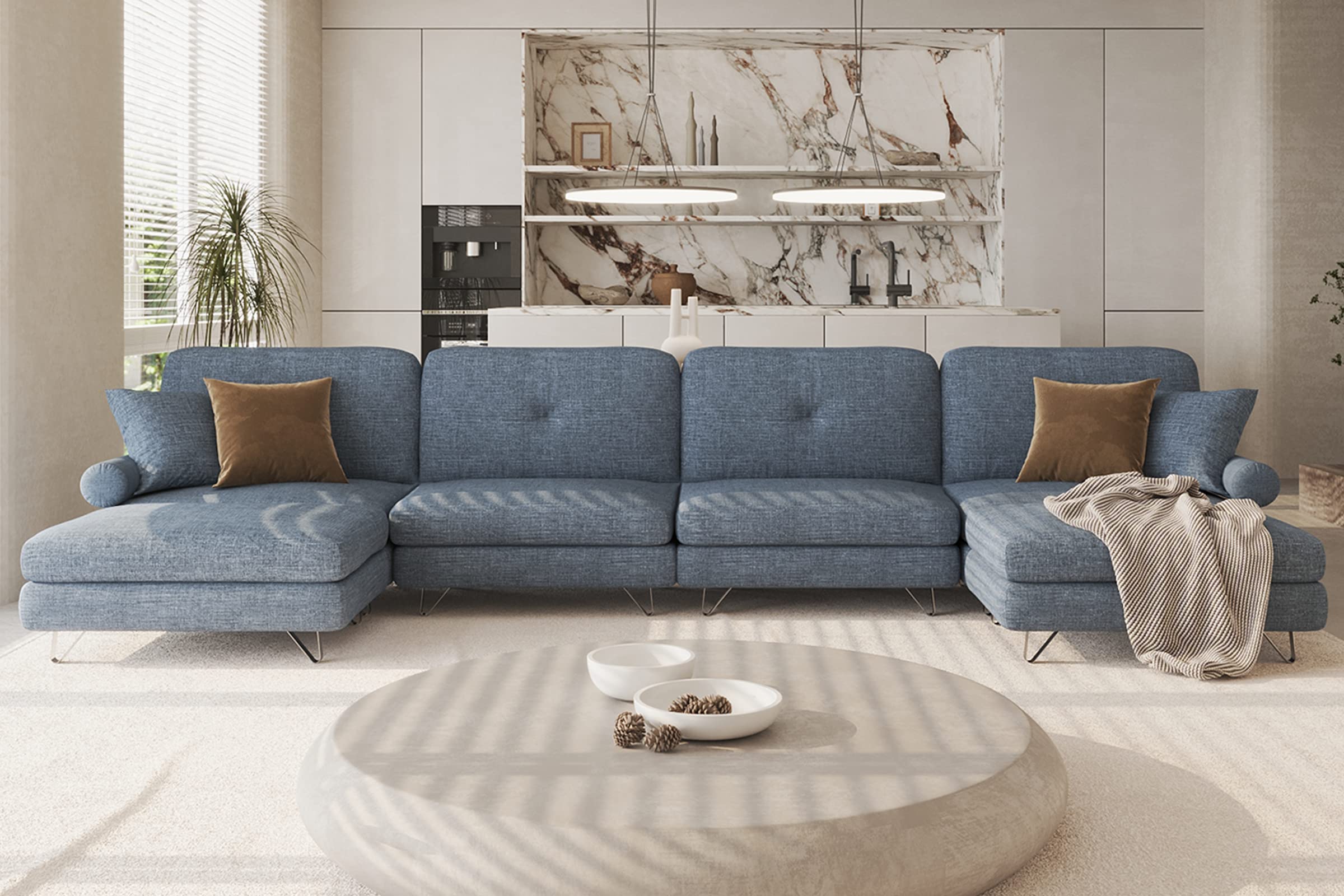 HOMERILLA Extra Deep Seat Sectional Couches for Living Room with Storage Modular Sofa with Ottoman Breathable Linen 6-Seats U Shaped Couch Blue