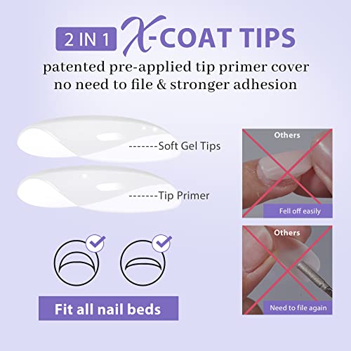 XS Short Almond Oval Gel Nail Tips - BTArtboxnails Extra Short Soft Gel Nail Tips, Milky White Press On Nails, 2 in 1 Neutral X-coat Tips Pre-applied Tip Primer, Stronger Adhesion Fake Nails Short for Nail Extension