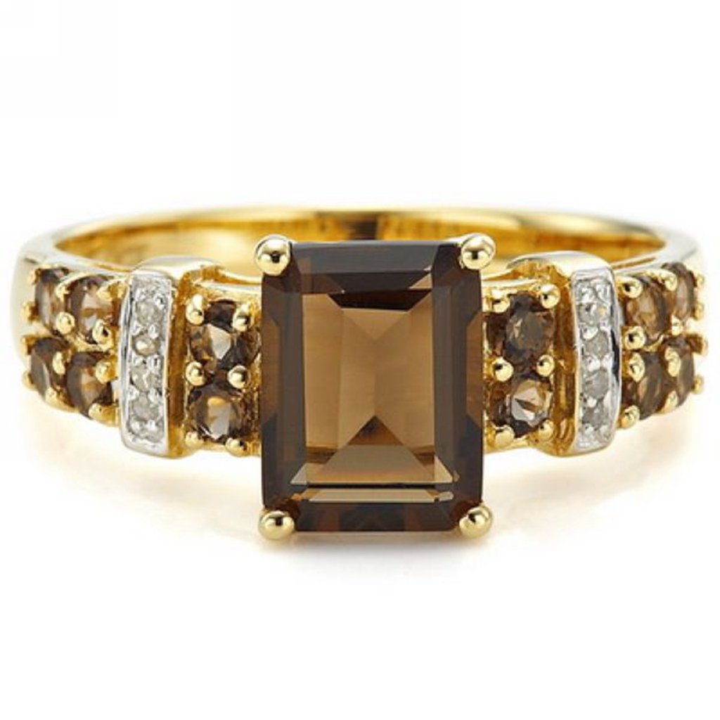 Huanhuan Womens Yellow Gold Plated Princess Cut Pinky Unisex Created Brown Cz Wedding Anniversary Rings Band Gift Size 8