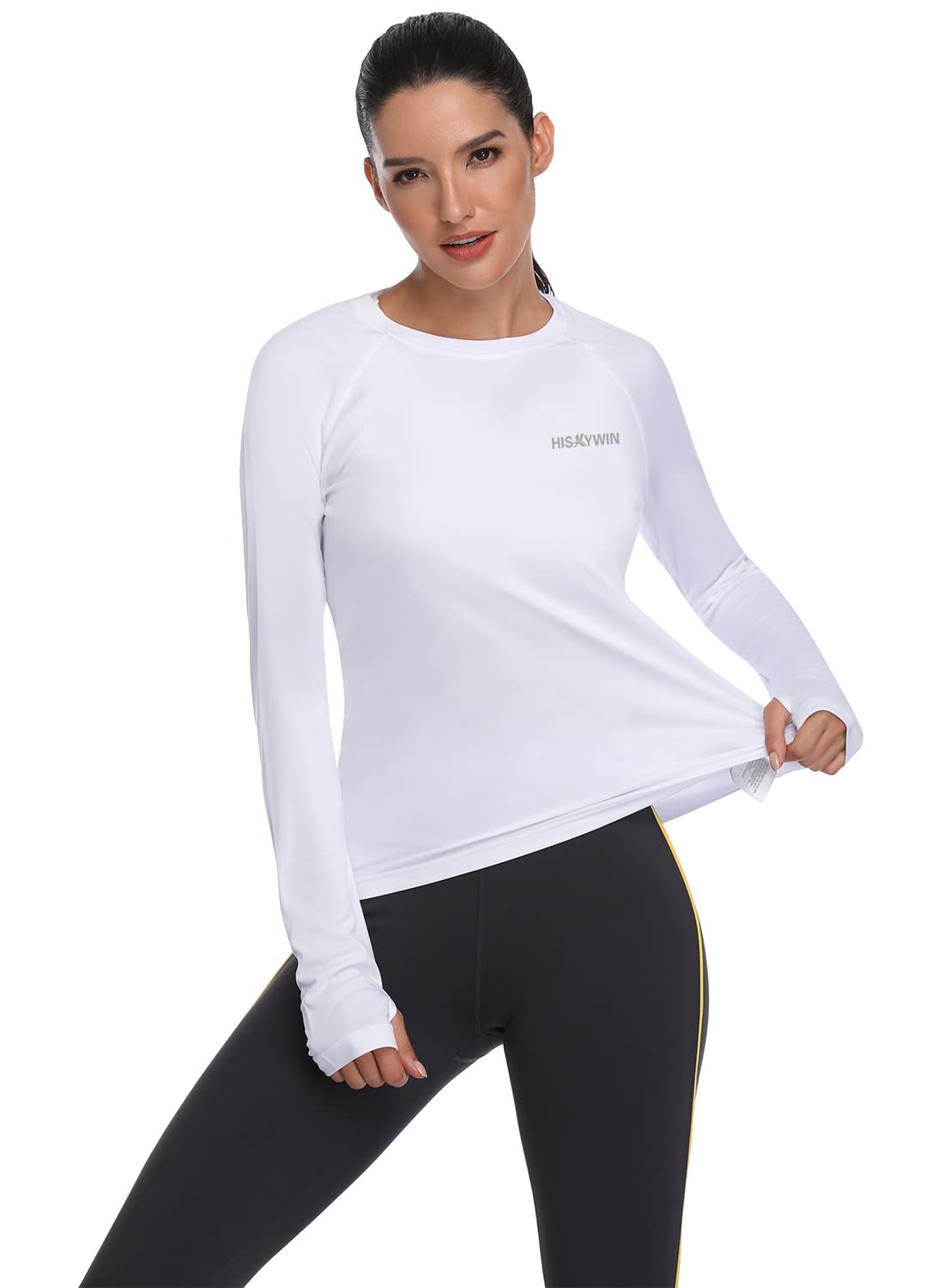 HISKYWIN Women's UPF 50+ Sun Protection Long Sleeve Shirts Outdoor Hiking Fishing Tops HF103- White-L