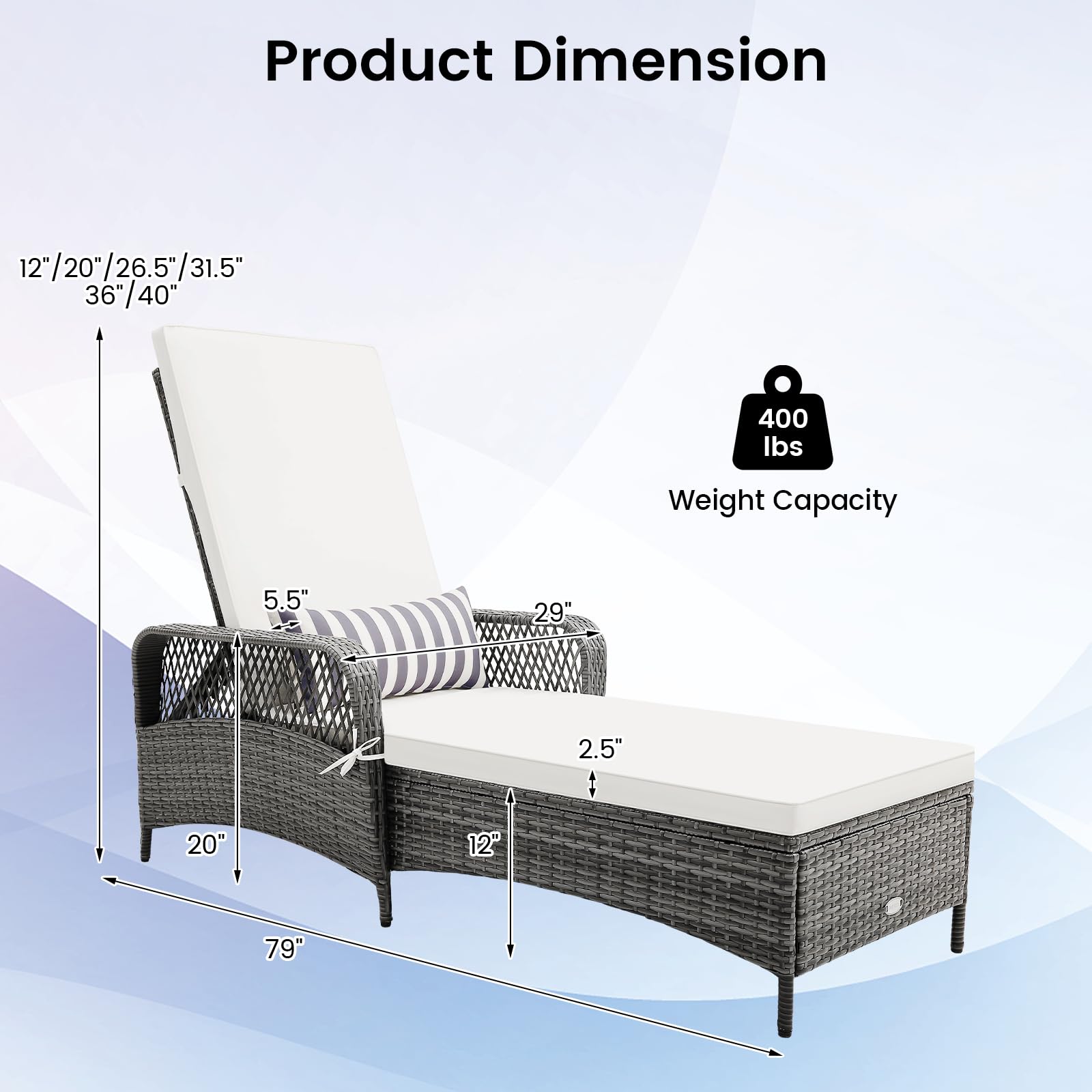 HAPPYGRILL 2PCS Patio Rattan Chaise Lounge, Outdoor PE Wicker Sun Lounger with Adjustable Backrest, Removable Cushion & Pillow, Reclining Chaise Lounge Sunbed for Balcony Poolside Yard