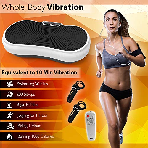 Hurtle Fitness Vibration Shaking Platform - Workout Machine Exercise Equipment for Home Vibration Plate Balance your Weight Workout Equipment Includes Remote Control, Balance Straps, Home Gym, White