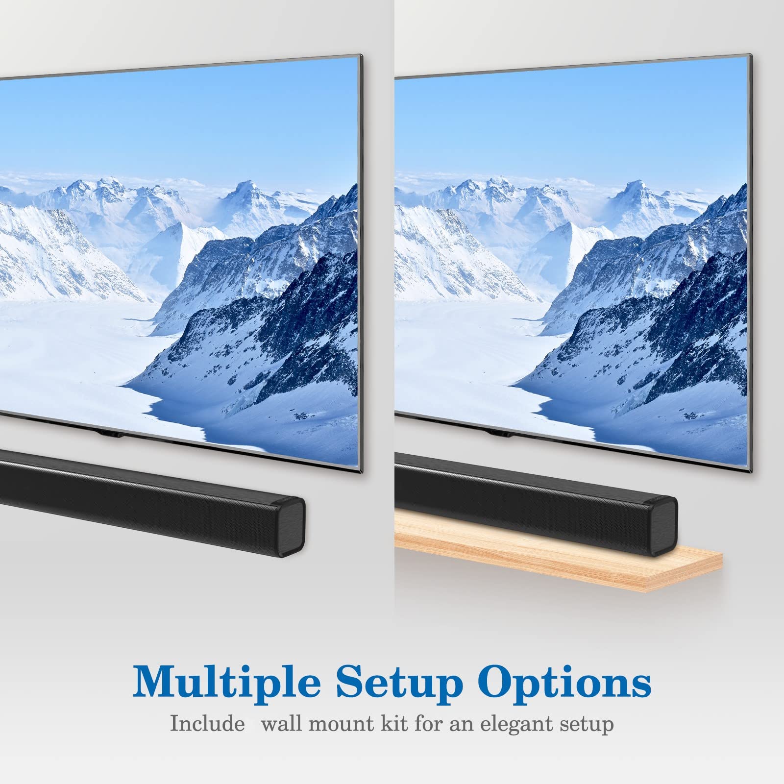 Hsoipn TV Soundbar, Wired & Wireless Bluetooth 5.0 Stereo Sound bar for TV, Three Equalizer Mode Audio Speaker for TV, Optical/Aux/RCA Connection, Wall Mountable, Remote Control