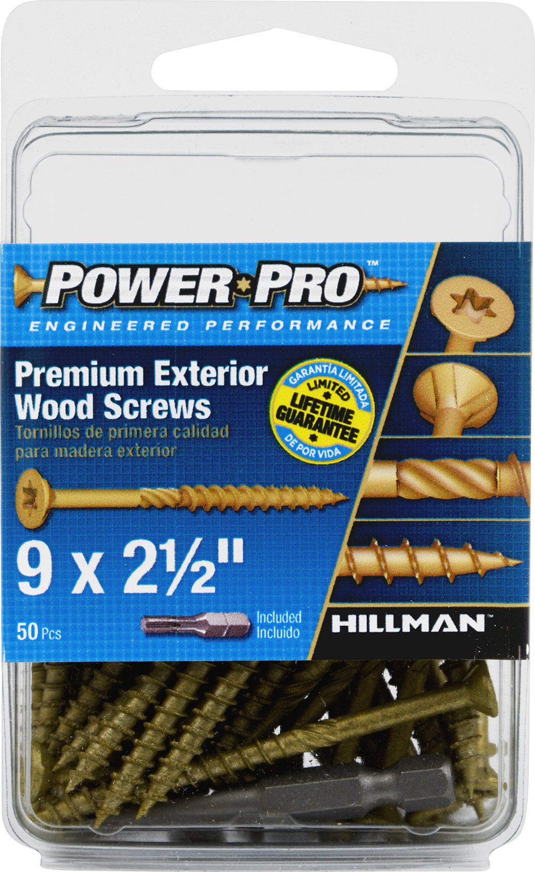 Hillman 42481 Power Pro Premium Exterior Wood Screw, 9 X 2 1/2-Inch, pack of 1 (50ps)
