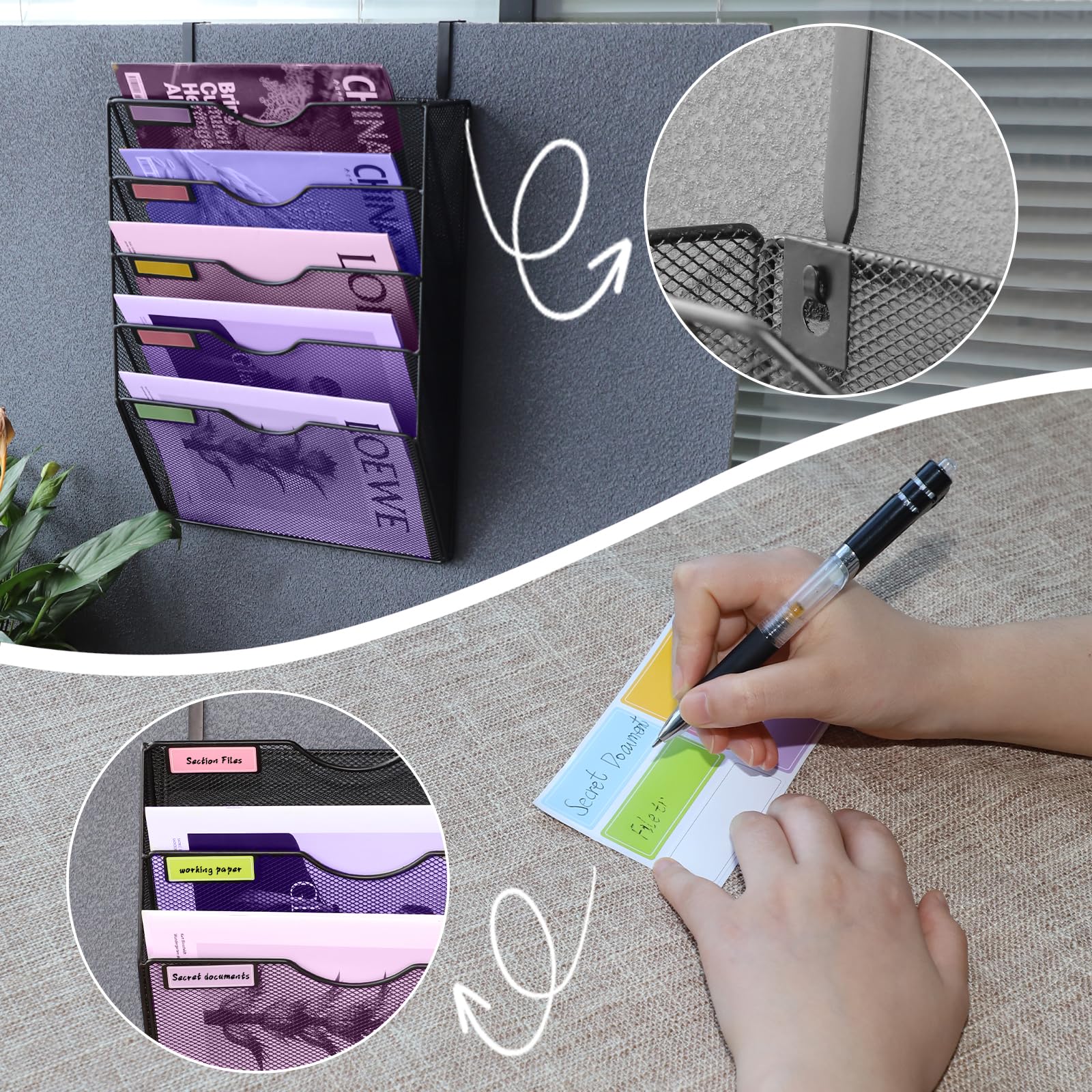HMXLJJY Wall File Organizer 5 Pockets,Wall Mail Organizer,Vertical Wall Mounted Mesh Hanging File Holder Organizer,Mail Holder,Paper Organizer,Magazine Rack,Wall Organizer for Office Home(Black)