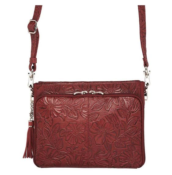 Gun Toten Mamas Tooled Cowhide Handbag, Black Cherry, One Size