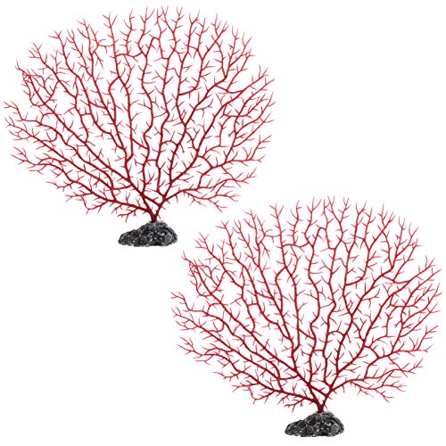 TEHAUX Artificial Plants Aquarium Landscape Simulation Coral Decor, Fake Sea Fan Coral for Both Fresh and Salt Water, Safe and Easy for Daily Washing, Medium Size 2pcs Ocean Decor
