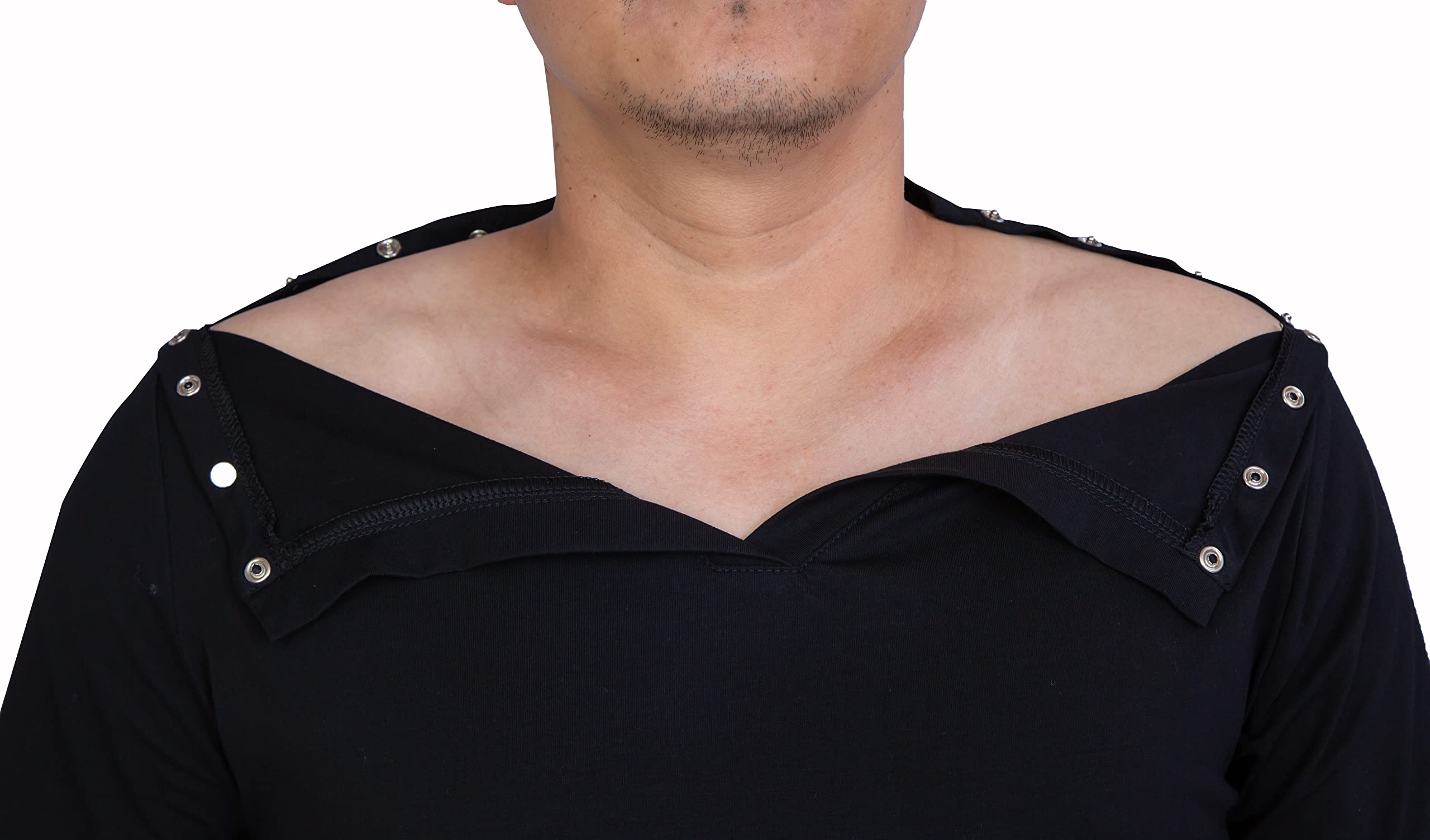 Jacobable 2 pockets Uni-Sex Post Shoulder Surgery Shirt & Rehab Shirt with Stick On Fasteners, convenient and quick (XX-Large, Black)