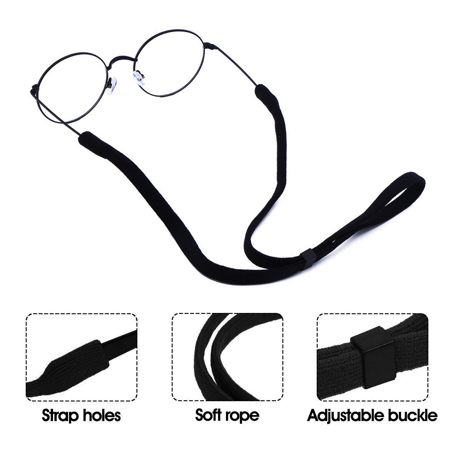 Hongfa Adjustable Eyewear Safety Glasses Eyeglasses Neck Cord String Lanyard Strap,Sunglasses Holder Straps,Set of 5 (Black)