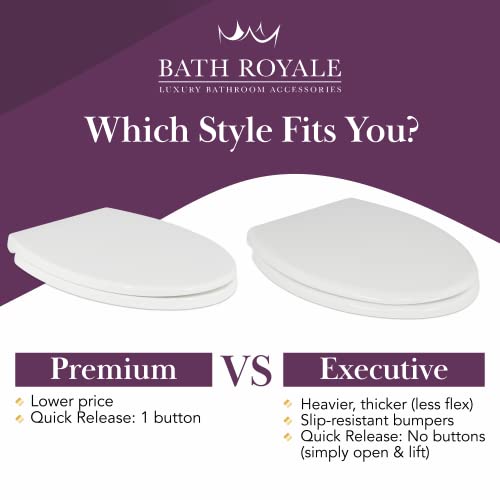 Round Toilet Seat BR620-00 White, Soft Close, Stain-Resistant and Easy to Clean, Fits All Toilet Brands; Premium Series by Bath Royale