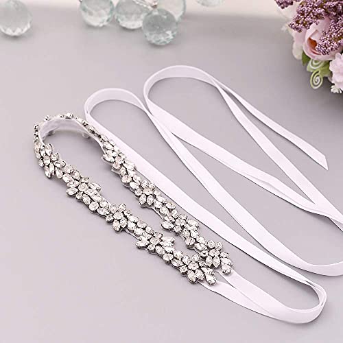 HONGMEI Thin Bridal Belt Rhinestone Wedding Belt Bridesmaid Sash Women Dress Accessories(White)