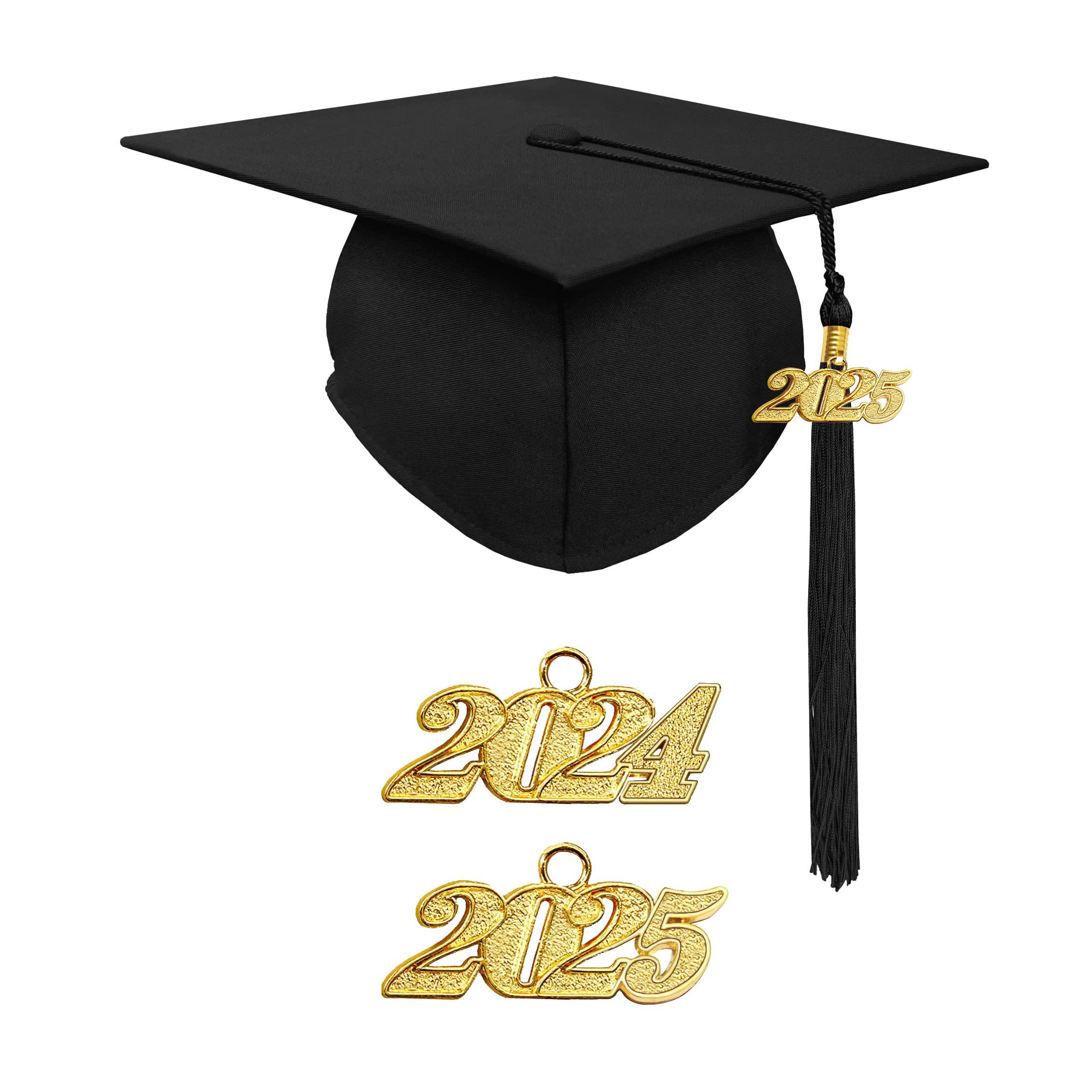 Herrenbek Matte Adult Graduation Cap with 2024 2025 Tassel Unisex Adjustable Graduation Cap Black