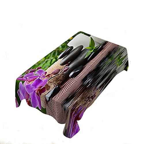 WONDERTIFY Zen Basalt Stones Orchid Table Cloth Bamboo Black Pebble Rock Water Resistance Microfiber Tablecloth, Decorative Table Cover 52X70 Inch