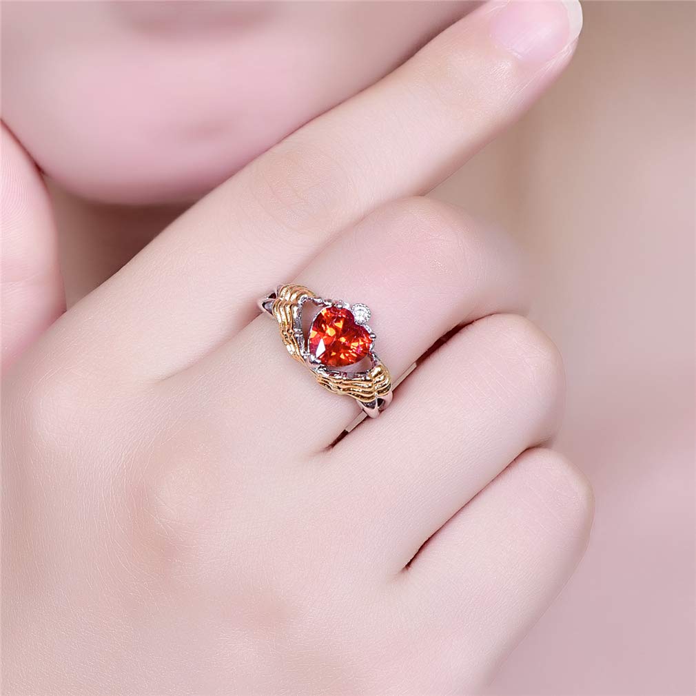 Honghu Heart Cut Garnet Rainbow Topaz 925 Sterling Silver Ring Women Engagement Statement Red #9