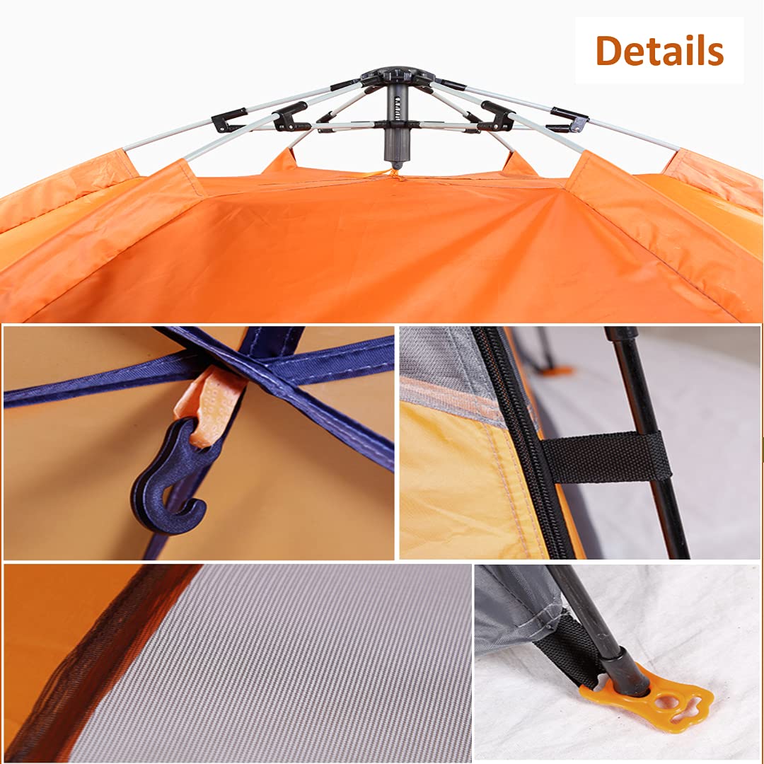 Hikeman Family Camping Tent 4/6/8 People Double Layer Large Tent for Camping Two Doors Four Windows Portable Tent,Automatic Waterproof Windproof Tent for Hiking Mountaineering (Orange)
