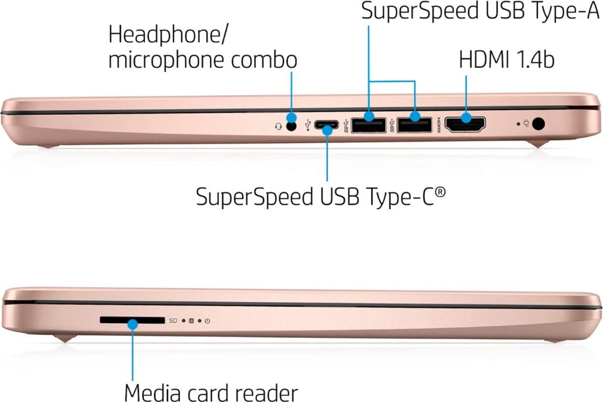 HP 2022 Newest 14 inch HD Laptop Computer, Intel Celeron N4000 up to 2.6 GHz, 4GB DDR4, 64GB eMMC Storage, WiFi, Webcam, HDMI, Bluetooth, 1 Year Microsoft 365,Windows 10 S, Rose Gold +HubxcelCables