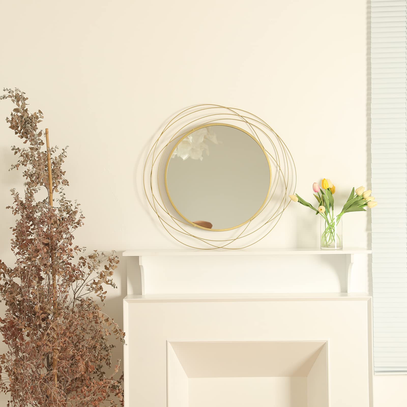 ironsmithn Wall Mirror Mounted Round Decorative Mirrors Circle for Bathroom Vanity, Living Room or Bedroom 26.8β x26.8β (Gold)