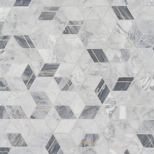 Ivy Hill Tile Utopia Bardiglio 13.58 in. x 11.73 in. Polished Marble and Brass Backsplash, Kitchen, Bathroom Wall Mosaic Tile (1.11 Sq. Ft. Sheet)