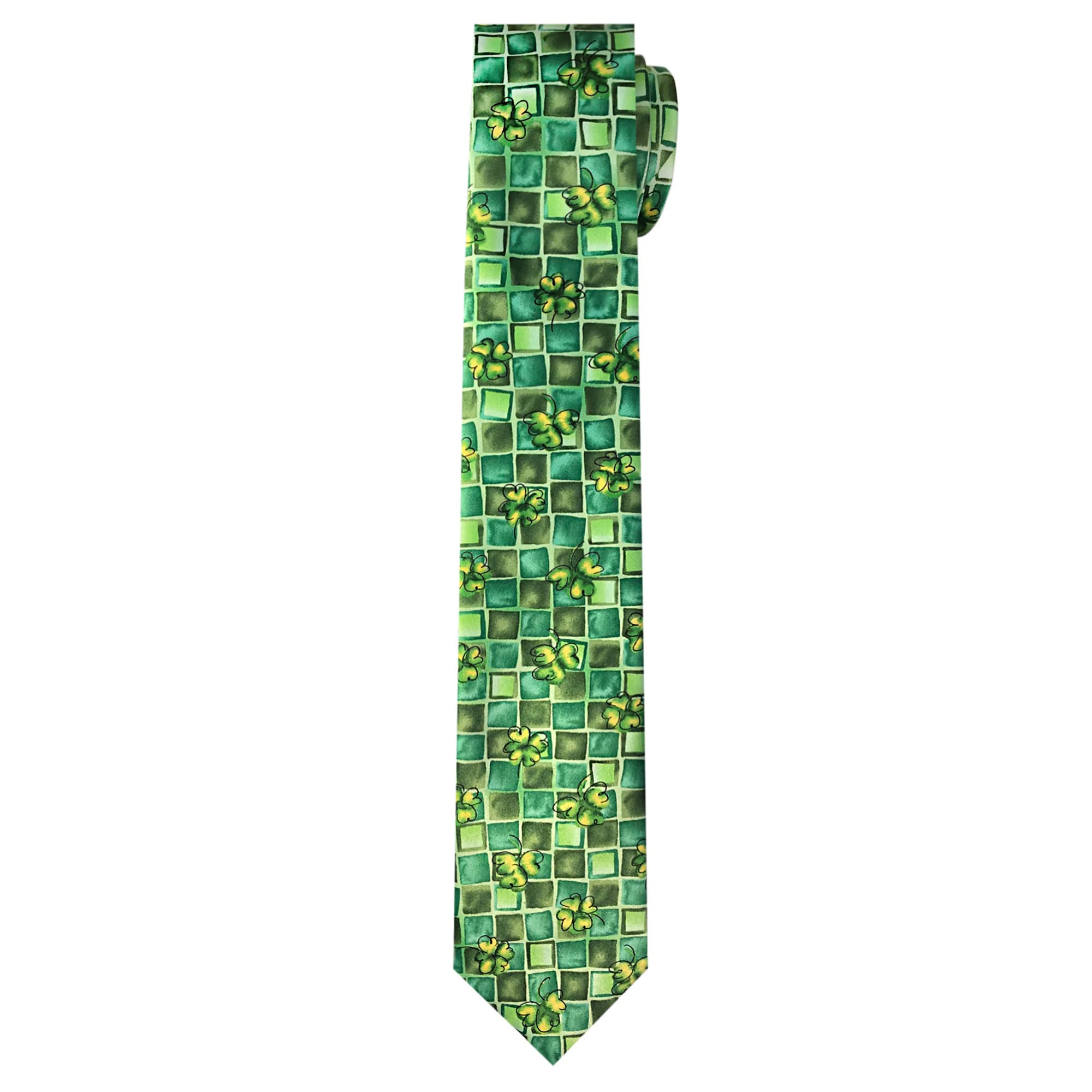 Jerry Garcia Men's St. Patrick's Day Mosaic Squares Green Shamrocks Irish Clovers More Arches Artwork Regular Neck Tie, Regular - 58 inch