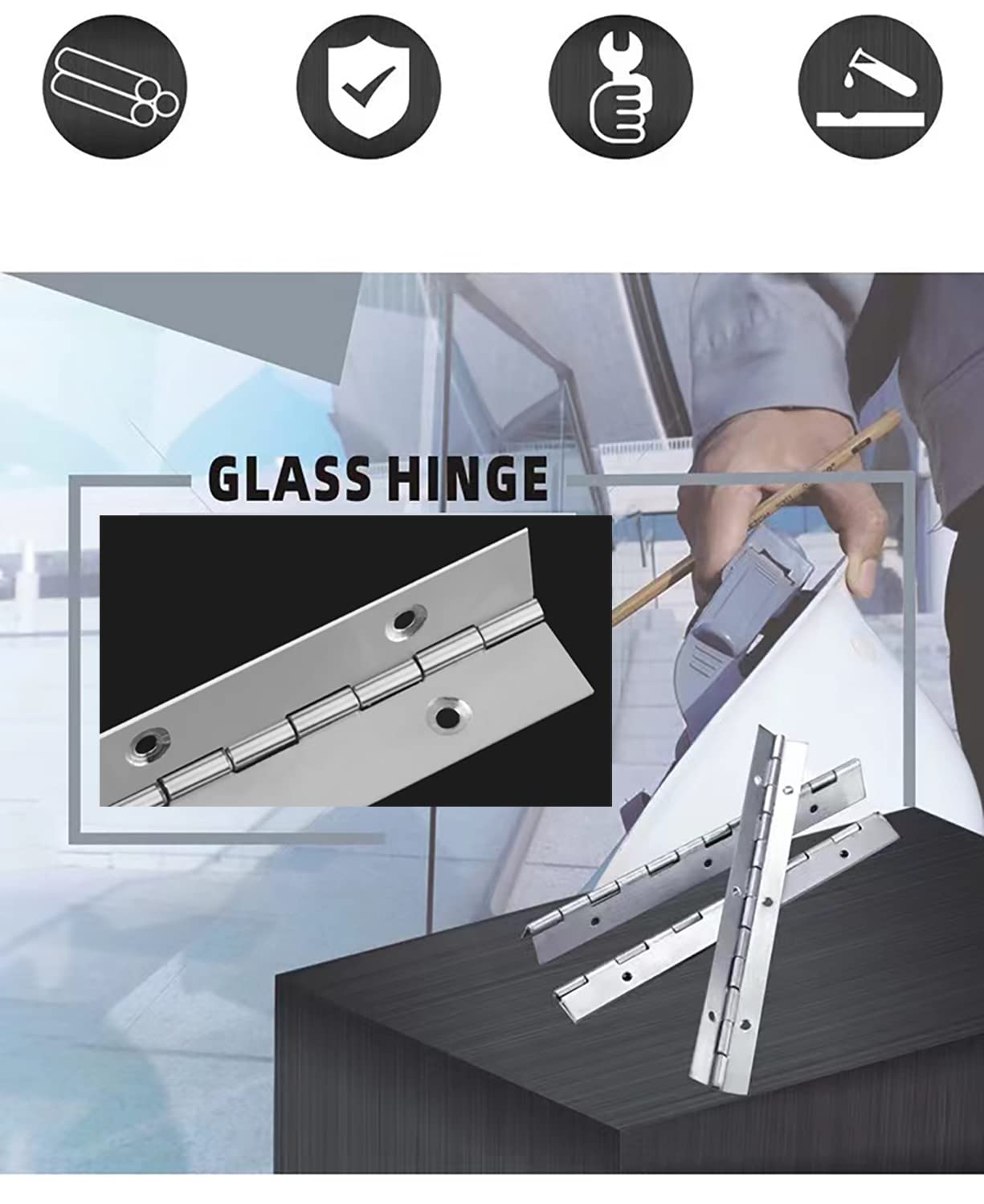 HyPROM Piano Hinge Heavy Duty Continuous & Piano Hinges,4PCS 16Inch Stainless Steel Piano Hinges Folding Door Butt Hinge,0.04" Thickness 1.2”Open Width for Boats Cabinets Storage Box with Screws
